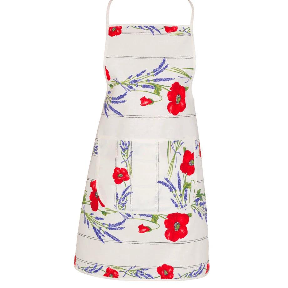 Poppies Cream Cotton Kitchen Apron by Tissus Toselli - La Vie Bien